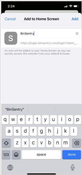 How do I set up BinSentry on my phone?